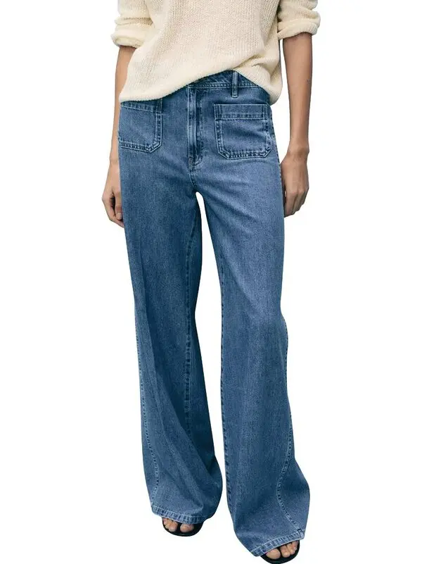 Mango Patch Pocket High-waist Wide-leg Jeans - Medium Blue