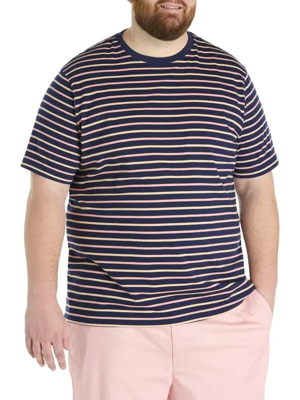 HARBOR BAY BY DXL Big & Tall Moisture-wicking Striped T-shirt - Navy Multi