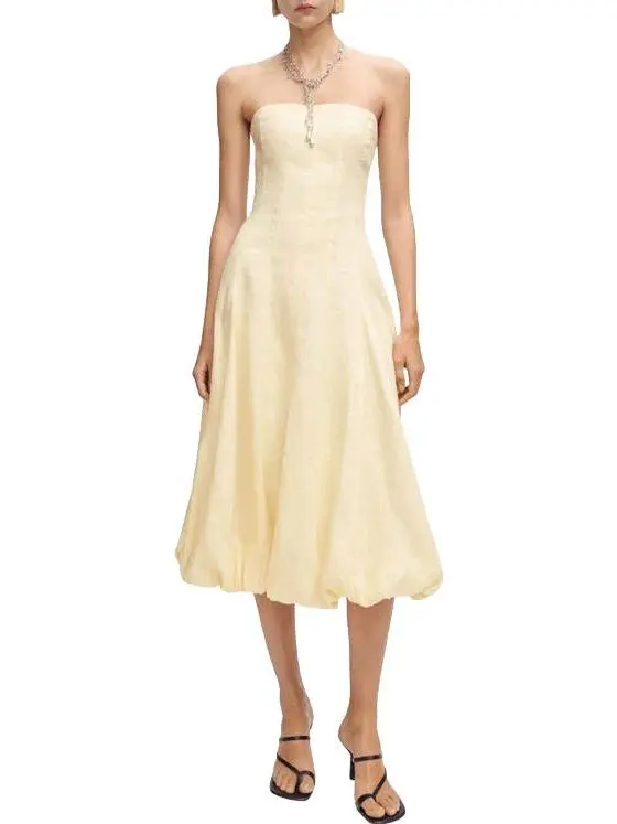 Mango Strapless Linen A-line Dress - Pastel Yellow