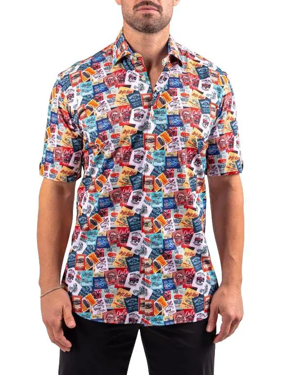 MACEOO Galileo Resistance0350 Car Print Short Sleeve Button-up Shirt - Multi