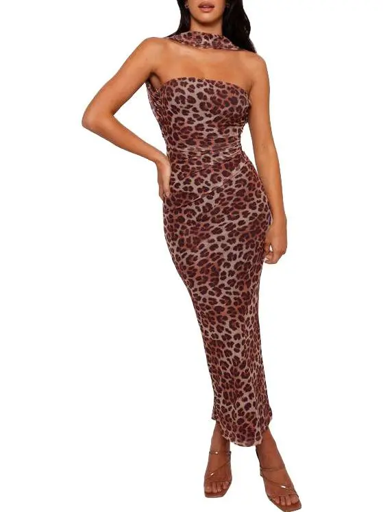 PETAL & PUP Antonie Stretch Mesh Midi Dress - Leopard