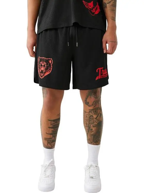 True Religion Embroidered Graphic Mesh Shorts - Black