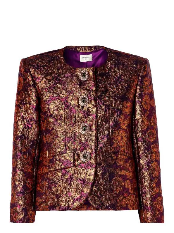 Saint Laurent Crystal-embellished Wool-blend Brocade Jacket - Metallic