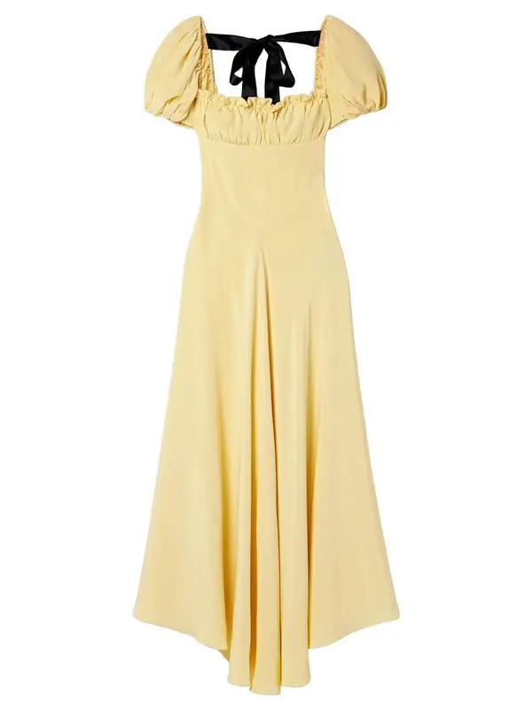 RODARTE Bow-embellished Satin-trimmed Maxi Dress - Yellow