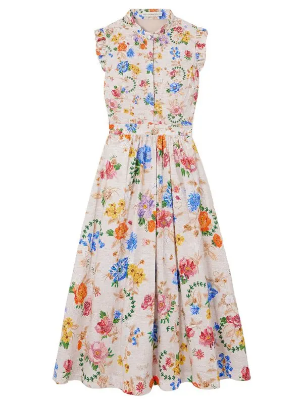MARY KATRANTZOU Floral-print Cotton-poplin Midi Dress - Cream