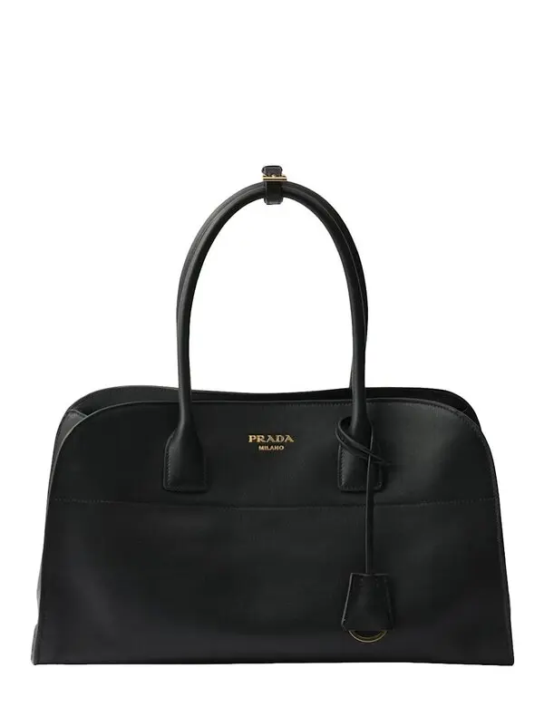 Prada Soft Grain Leather Top Handle Bag - Nero