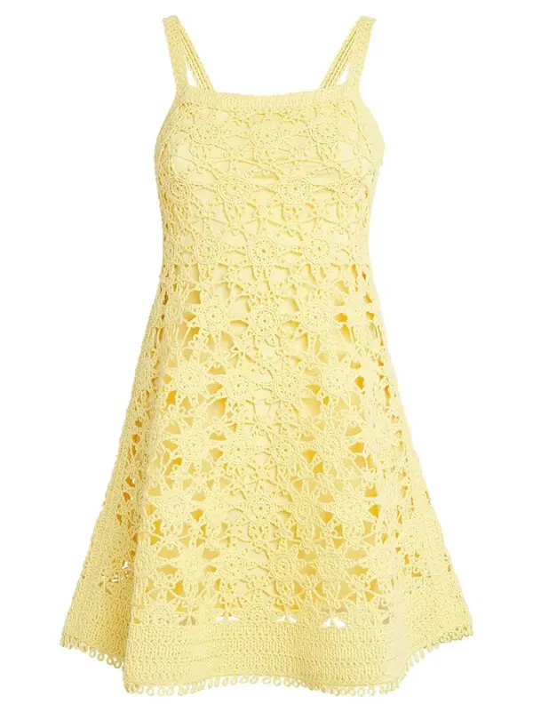 Maje Cotton Crochet Mini Dress - Yellow
