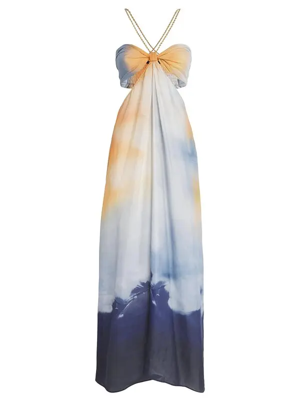 Maje Tie-dye Maxi Dress With Chain Straps - Blue