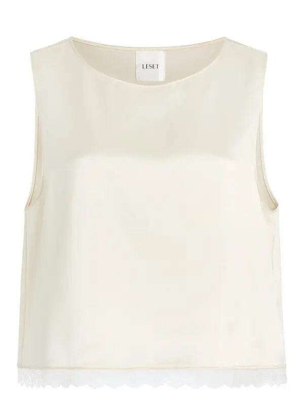 LESET Lace Trim Cropped Top - Ivory