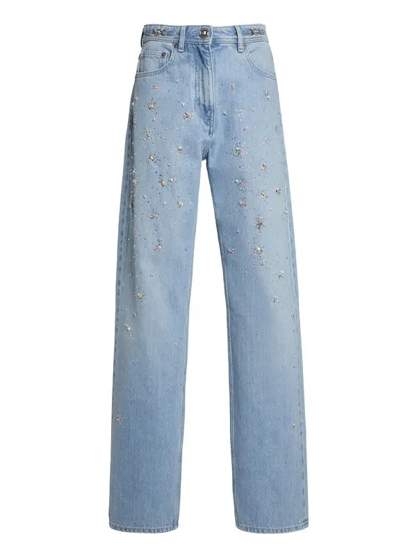 Versace La Vacanza Embellished Rigid High-rise Straight-leg Jeans - Blue