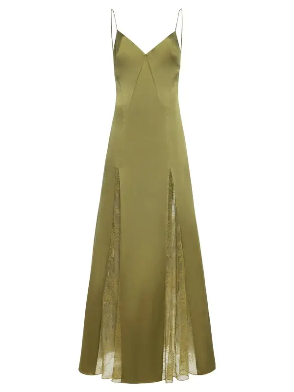 Staud Trinity Lace-inset Silk Maxi Slip Dress - Green
