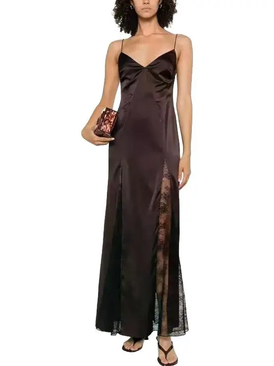 Staud Trinity Lace-inset Silk Maxi Slip Dress - Green