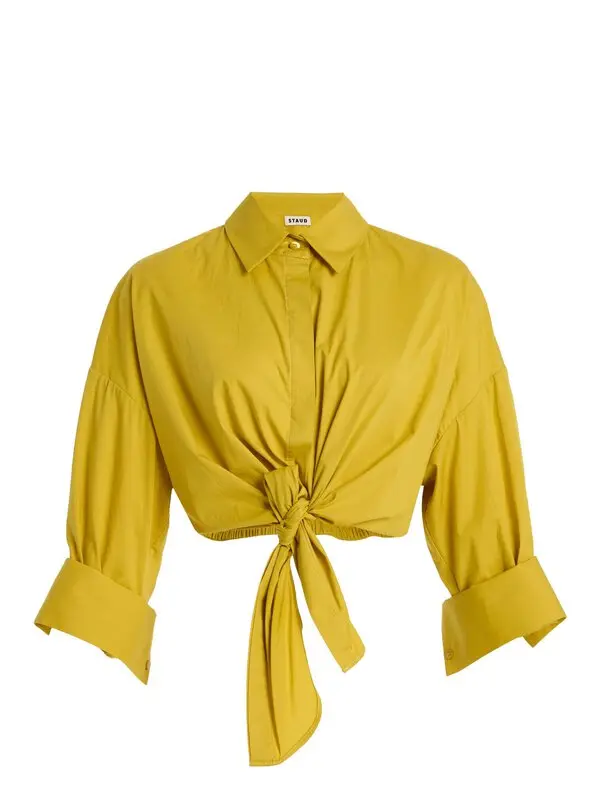 Staud Lisa Cropped Tie-front Shirt - Yellow