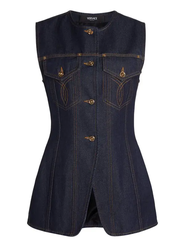 Versace La Vacanza Denim Vest - Dark Wash