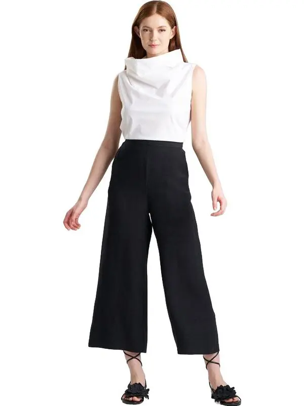 Natori Linen Blend Cropped Wide Leg Pants - Black