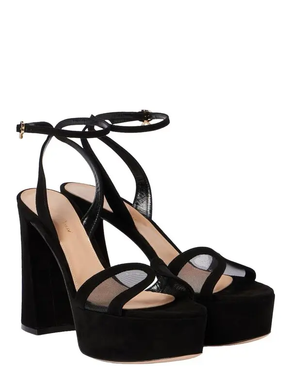 GIANVITO ROSSI Velvet And Mesh Platform Sandals - Black