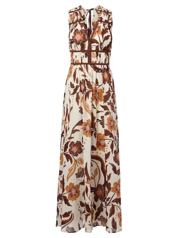 Poupette St Barth Chiara Floral Cotton Maxi Dress - Brown
