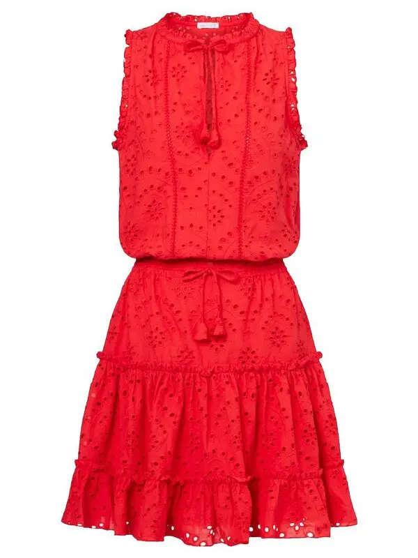 Poupette St Barth Clara Broderie Anglaise Cotton Mini Dress - Red