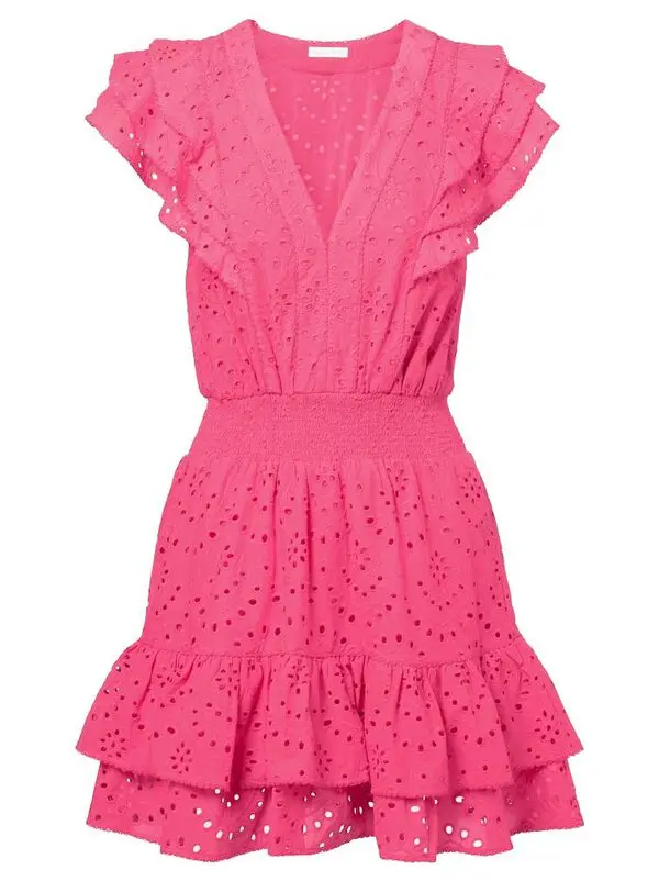 Poupette St Barth Camila Shirred Cotton Mini Dress - Pink