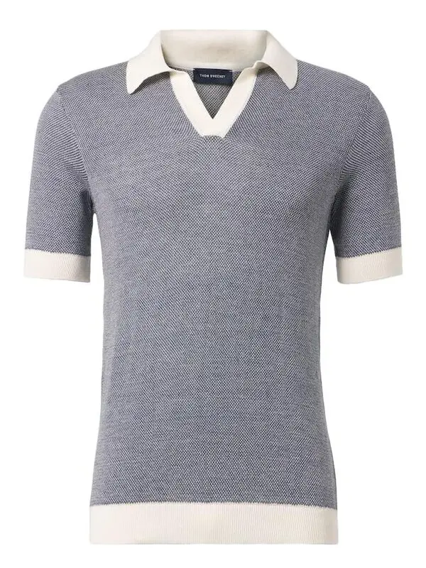 Thom Sweeney Cotton And Linen Polo Shirt - Blue