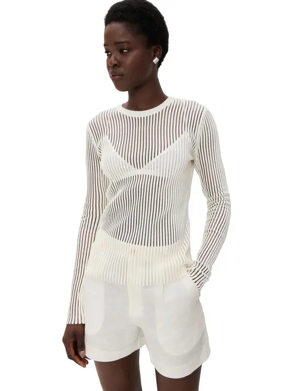 Helmut Lang Sheer Stripe Crew Neck Pullover - Ivory