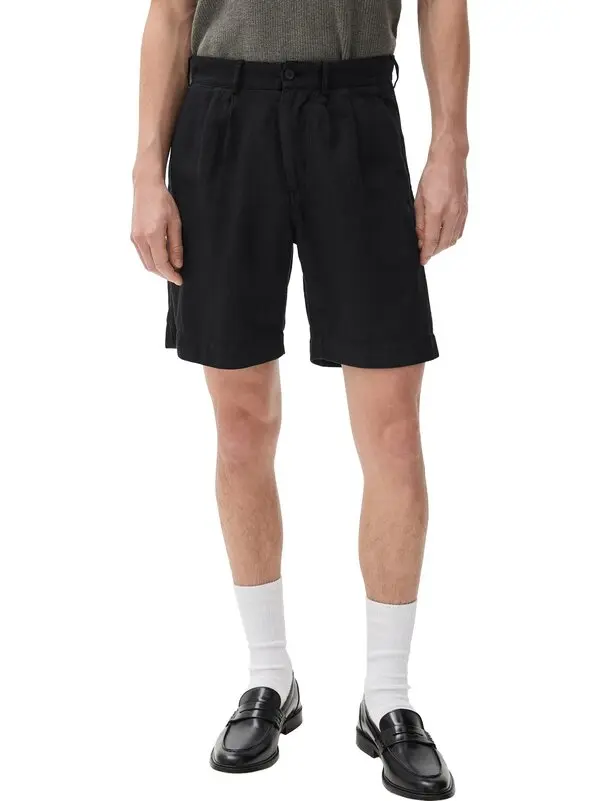 KNICKERBOCKER Canal Cotton & Linen Pleated Shorts - Black
