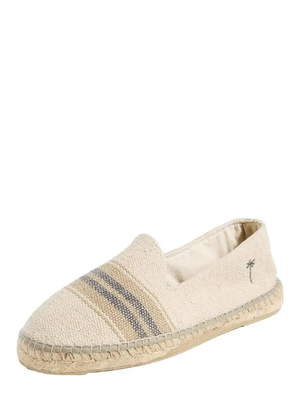 Manebí Canvas Stripe Classic Espadrilles - Double Grey Stripes On Beige