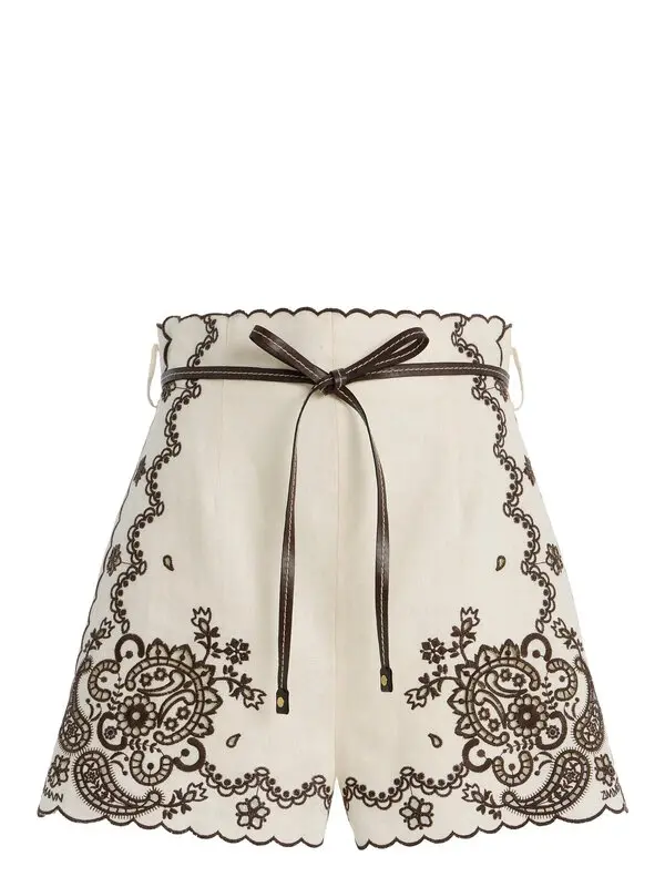 Zimmermann Ascension Embroidered Linen Shorts - White