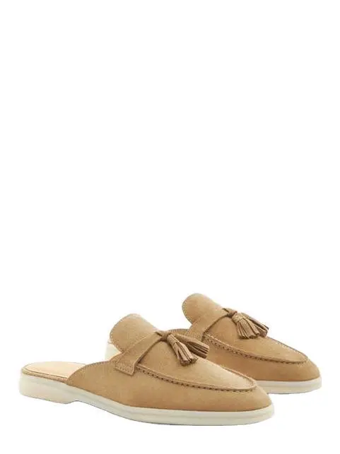 SCAROSSO Lucrezia Tassel Mules - Beige - Suede