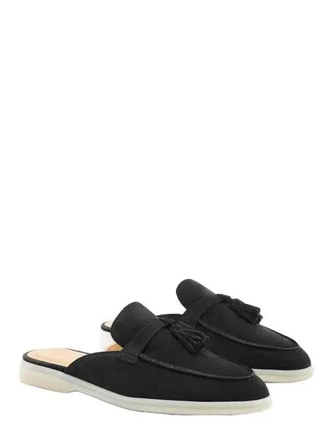 SCAROSSO Lucrezia Tassel Mules - Black Edit - Suede