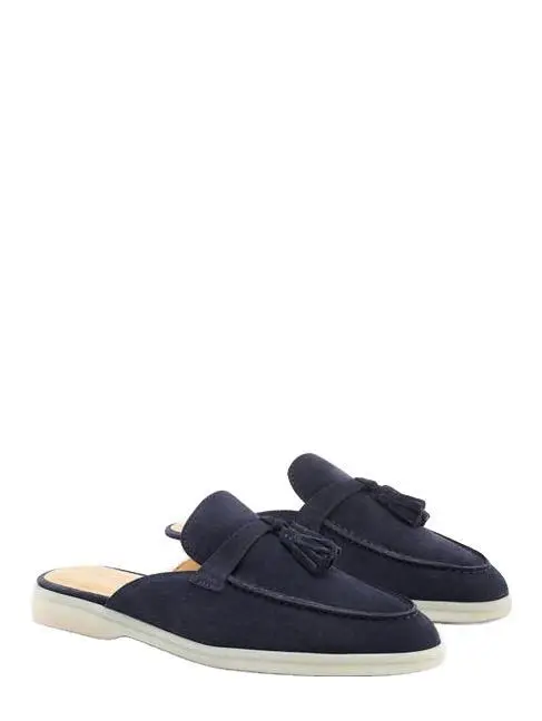SCAROSSO Lucrezia Tassel Mules - Blue - Suede