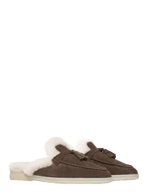 SCAROSSO Lucrezia Tassel Mules - Deep Taupe - Suede Fur
