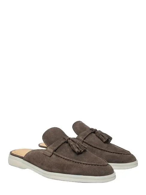 SCAROSSO Lucrezia Tassel Mules - Deep Taupe - Suede