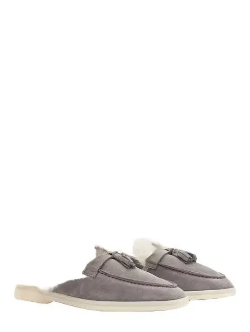 SCAROSSO Lucrezia Tassel Mules - Grey - Suede Fur