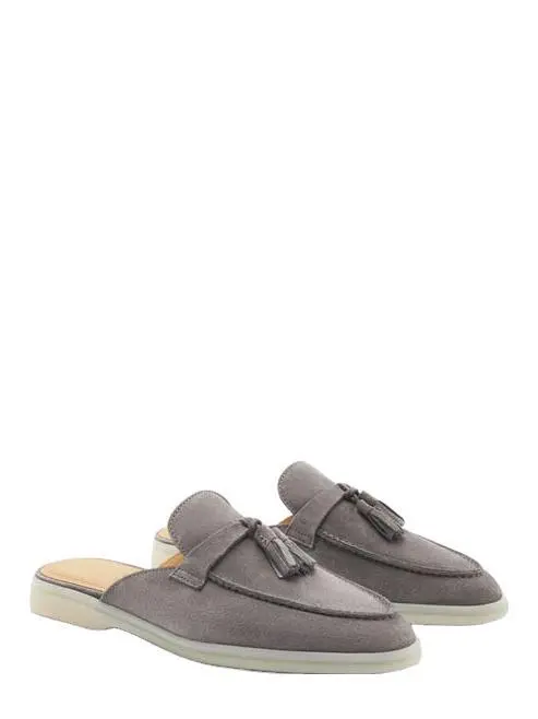 SCAROSSO Lucrezia Tassel Mules - Grey - Suede