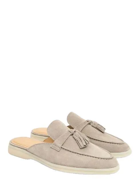 SCAROSSO Lucrezia Tassel Mules - Sand - Suede