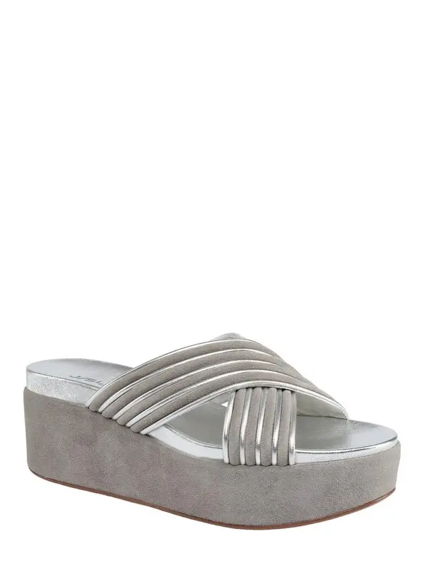 J/SLIDES NYC Quiana Platform Wedge Sandal - Grey Silver