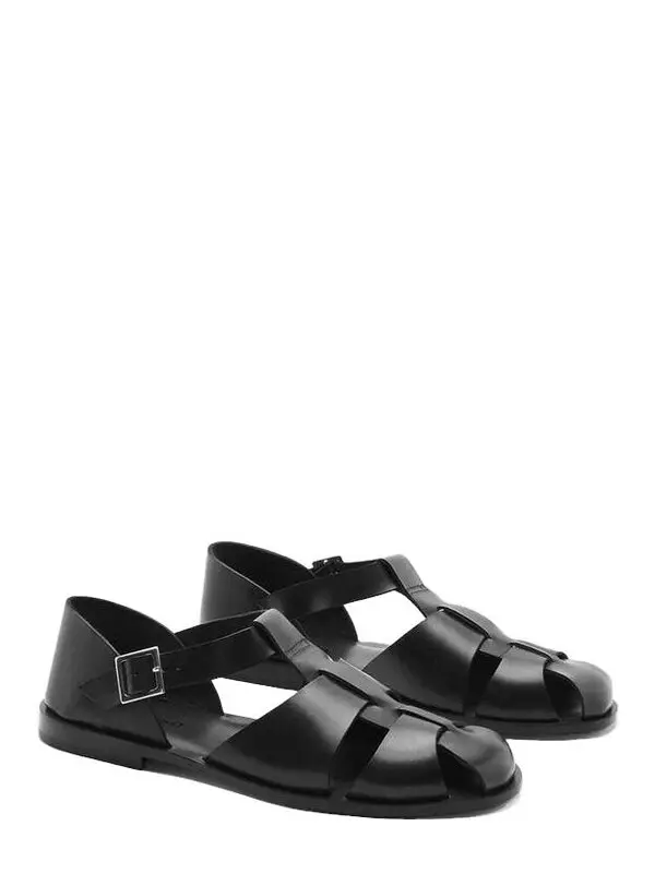 SCAROSSO Apollo Leather Sandals - Black - Calf