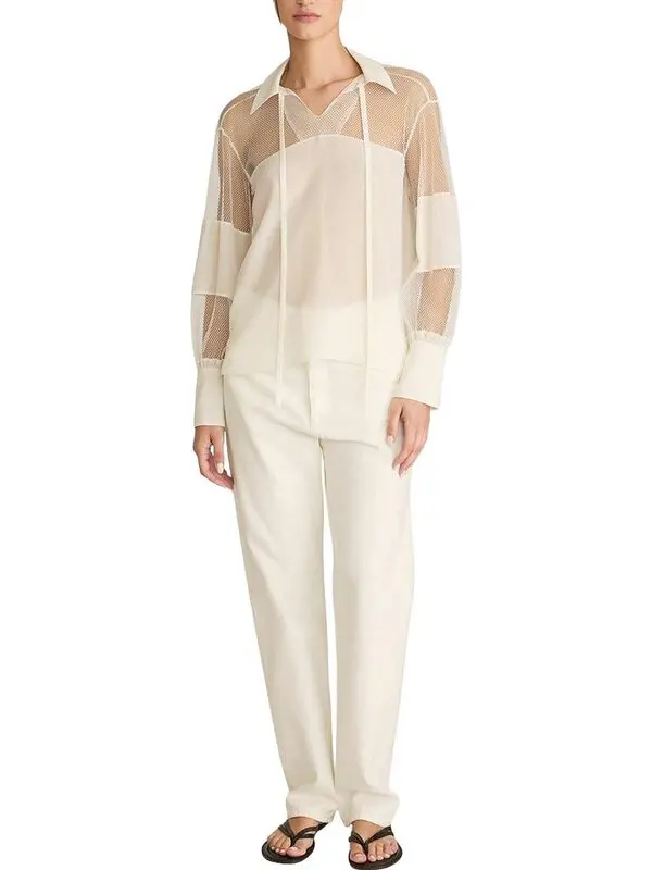 Rebecca Taylor Crepe De Chine And Lace Popover Blouse - Snow Combo