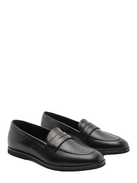 SCAROSSO Monica Pointed Penny Loafers - Black - Calf