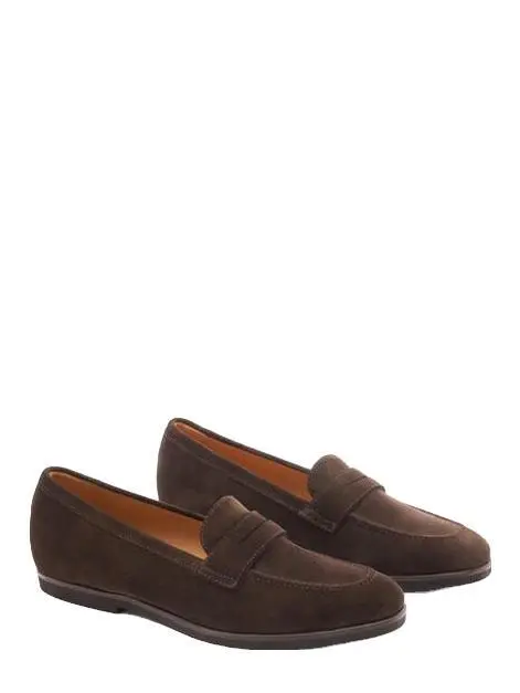 SCAROSSO Monica Pointed Penny Loafers - Brown - Suede