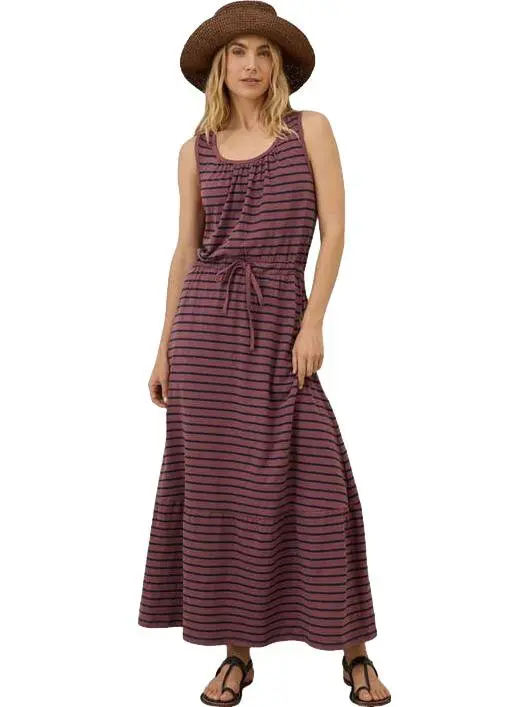 PACT Organic Cotton Relaxed Slub Tank Maxi Dress - Sea Ranch Stripe Mauve