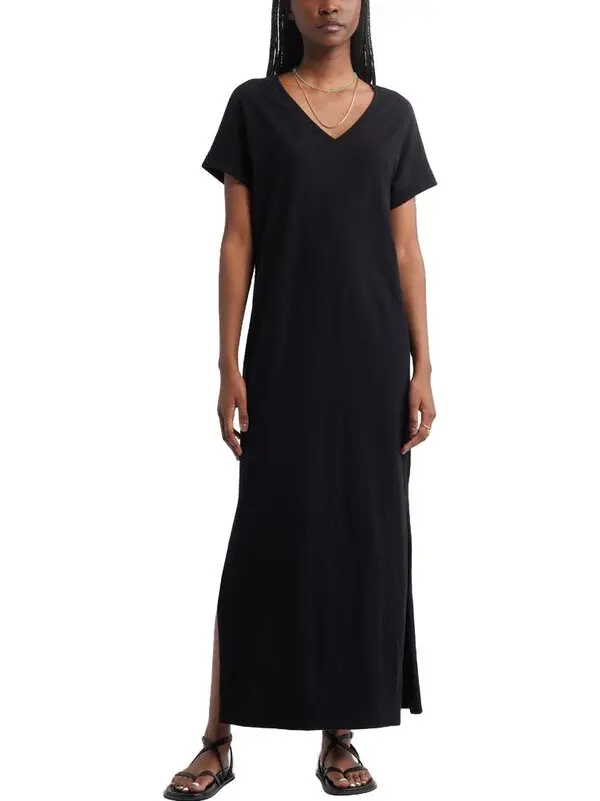 Treasure & Bond Cotton V-neck Maxi Dress - Black