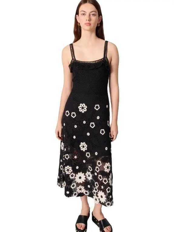 Maje Floral Crochet Maxi Dress - Black / White