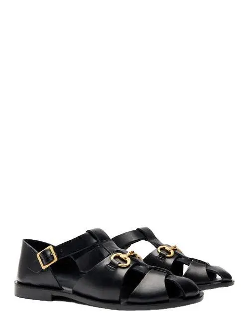 SCAROSSO Helene Leather Sandals - Black - Calf