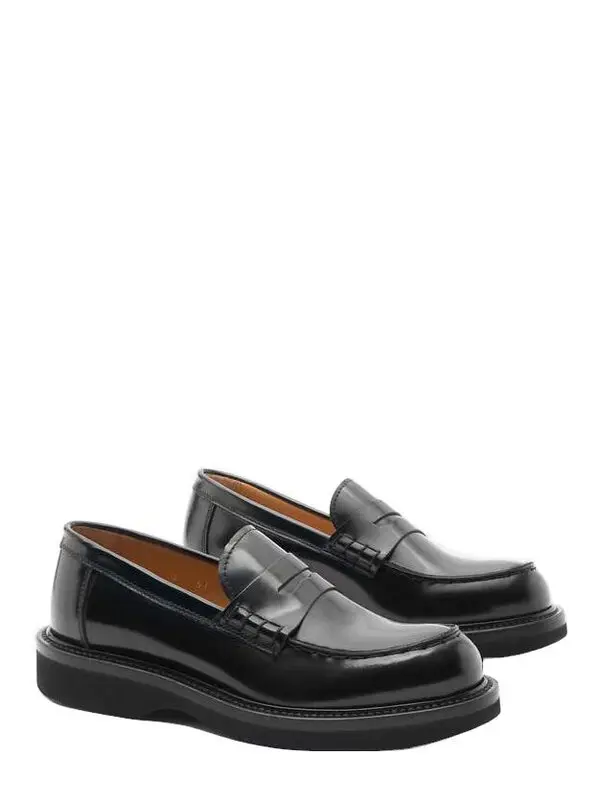 SCAROSSO Michelle Penny Loafers - Black - Brushed Calf