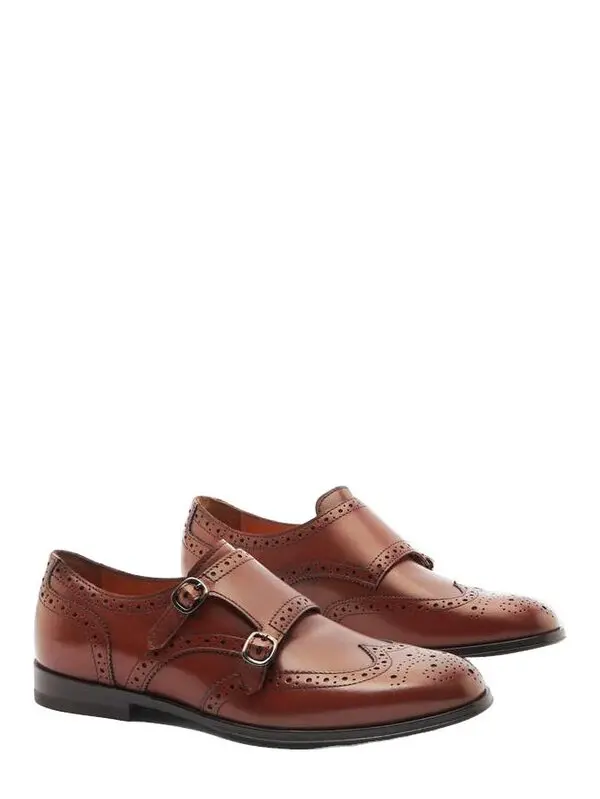SCAROSSO Kate Monk Strap Shoes - Brown - Calf