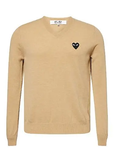 Play Comme Des Garcon Heart-appliqué Wool Jumper - Light Camel