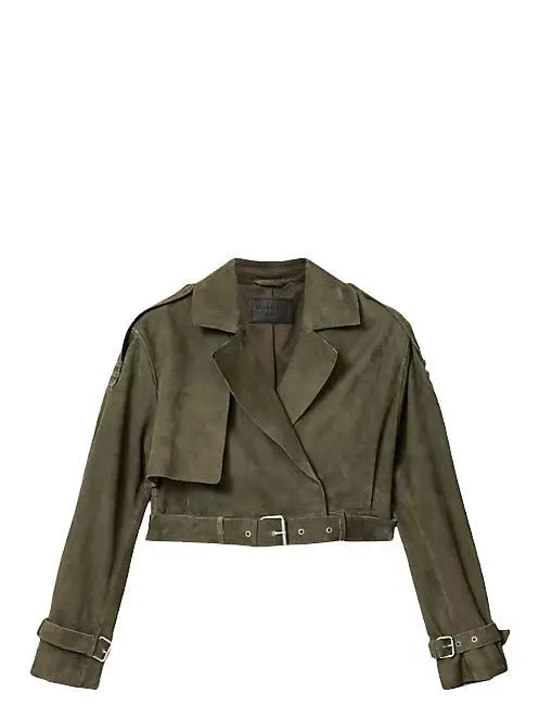 ALLSAINTS Ophelia Belted Suede Jacket - Caledone Green