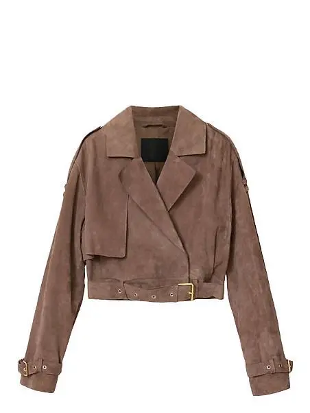 ALLSAINTS Ophelia Suede Jacket - Mole Brown